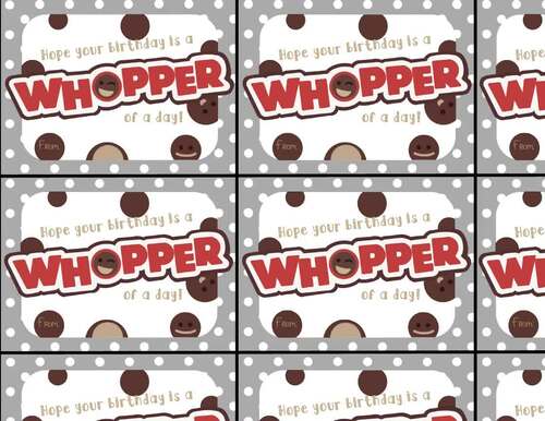 Whoppers Chocolate Birthday Gift Tag- Hope your birthday is a whopper ...