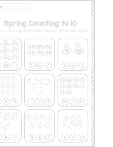 Spring Counting objects to 10 worksheet | count and color by Kidzvilly
