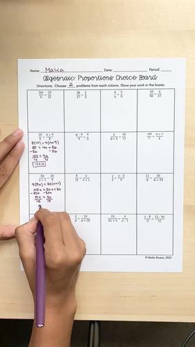 Solving Algebraic Proportions Worksheet Choice Board by Math with Ms Rivera