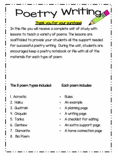 Poetry Writing Unit- 8 different poems by DogGoneGood4Kids | TPT