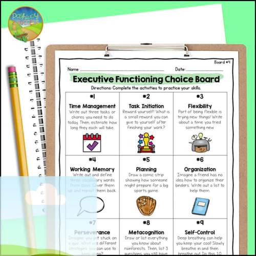 Executive Functioning Skills Choice Boards - Elementary Worksheets ...