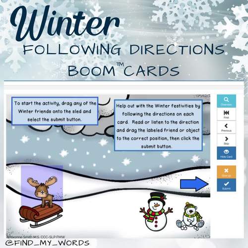 Following Directions With Prepositions Boom Cards - Winter by Find My Words