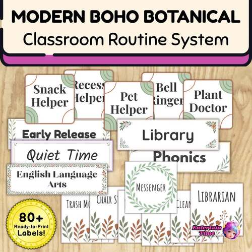 Modern Boho Botanical Visual Schedule and Classroom Jobs | 80+ Labels