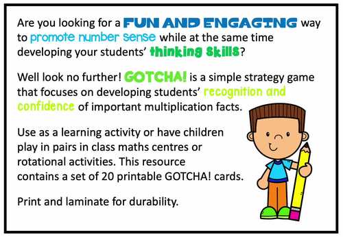 Multiplication Facts Game GOTCHA! by Ideacations | TPT