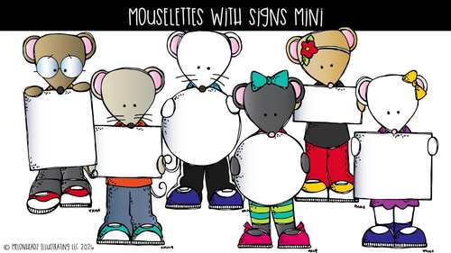 Mouselettes clip art, with signs, blank Mini by Melonheadz Clipart