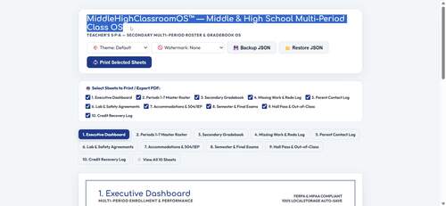 Middle & High School Teacher Organizer | Gradebook, Roster & Parent Log