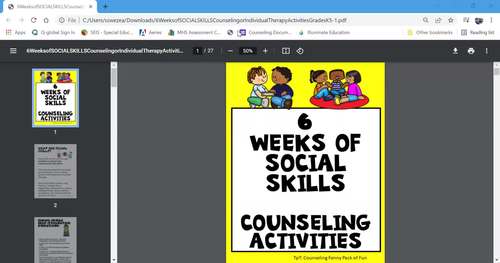 6 Weeks of SOCIAL SKILLS Counseling or Individual Therapy Activities ...