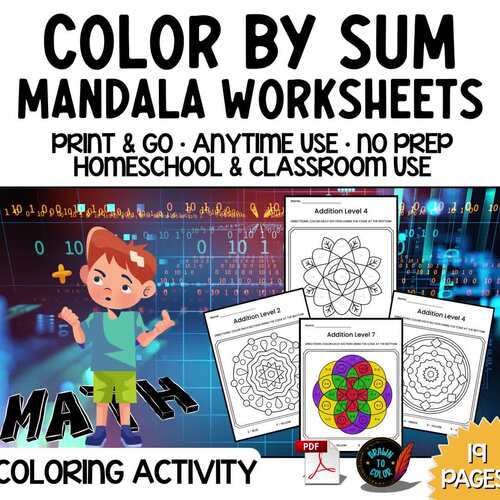 Color by Sum Mandala Worksheets | No Prep | Print & Go Activity | TPT
