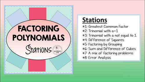 Factoring Polynomials Stations Activity - Review Test Prep Practice