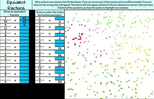 Equivalent Fractions Pixel Art 4th Grade Math Mystery Picture | TPT