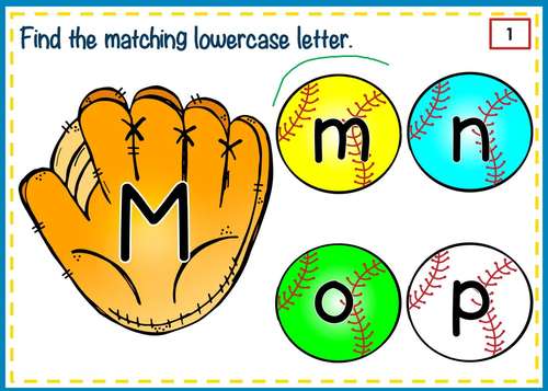 Baseball Upper & Lowercase Letters & Sounds Match BOOM & Task Cards