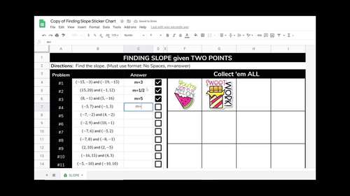 Google Sheets Finding Slope given Two Points STICKER CHART by Algebra ...