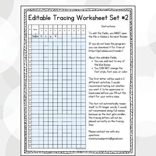 Editable Name Tracing and Handwriting Practice Activities Set #2 for 30 ...