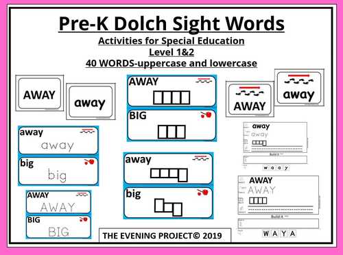 Pre-K Dolch Sight Words for Sp. Ed. Level 1&2 40 WORDS-uppercase ...