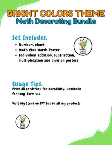 Bright Colors Theme Math Classroom Decoration Set | TPT