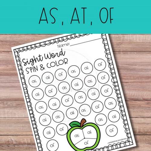 Apple Spin and Color Sight Word Activity for Early Literacy & Fine ...