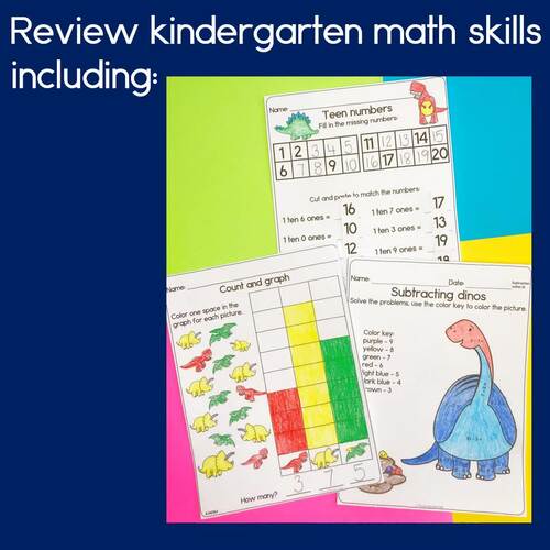 Dinosaur Coloring Pages Math & Literacy Worksheets Kindergarten-1st Gr ...