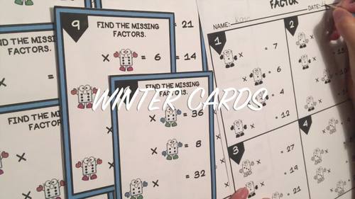 WINTER MATH TASK CARDS/ FIND THE MISSING FACTOR/ 3RD GRADE MULTIPLICATION