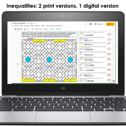 Inequalities Coloring by Number 6th, 7th Grade Math Review Writing ...