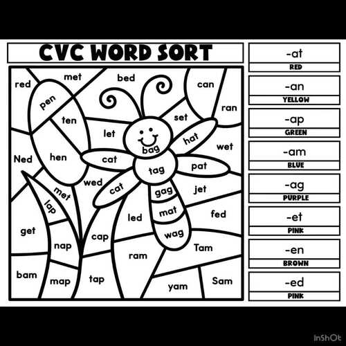 CVC Word Families Color-by-Code Word Sort | Spring Theme by The ...