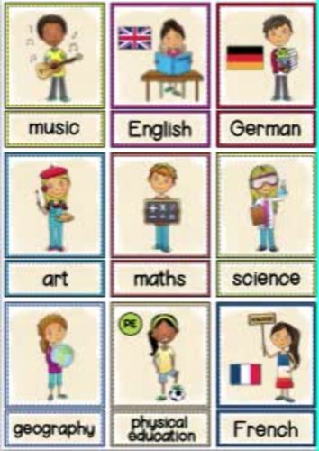 SCHOOL SUBJECTS - Picture + Word Cards (ESL/EFL) by My Teaching Factory