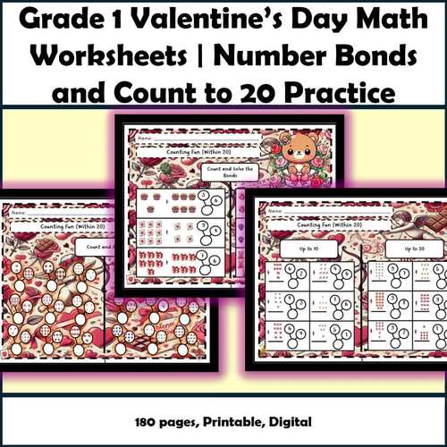 Grade 1 Valentine’s Day Math Worksheets | Number Bonds and Count to 20 ...