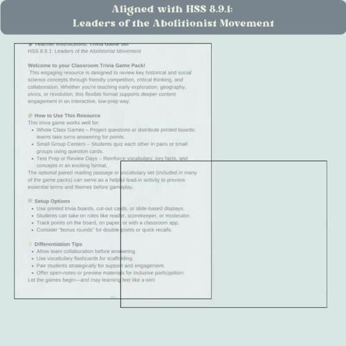 Abolitionist Movement Leaders and Reform • Trivia Game — HSS 8.9.1