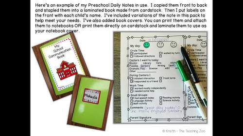 Daily Note Home Parent Communication Log Book for Preschool & Special ...