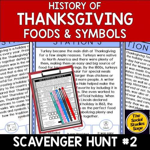 History of Thanksgiving Foods Scavenger Hunt - Reading Comprehension ...