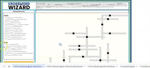 Spanish Present Progressive Self-Checking Crosswords for Google Sheets