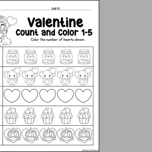 Valentine Count and Color Worksheets 1–5 | No Prep Math for Pre-K ...