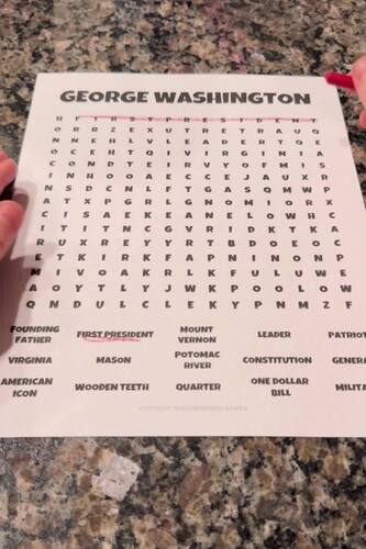 George Washington Word Search Puzzle Presidents Day Worksheet Activity