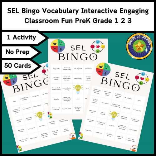 SEL Bingo Vocabulary Interactive Engaging Classroom Fun PreK Grade 1 2 3