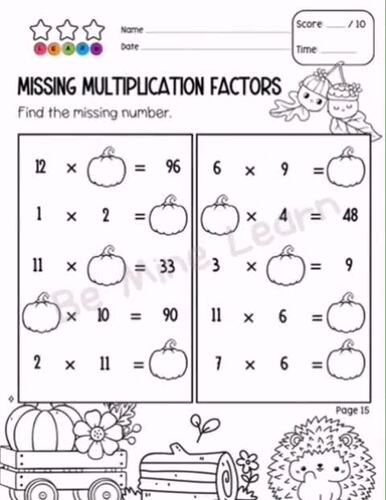 Autumn Multiplication Facts | Missing Number | 3rd grade Math | NO PREP