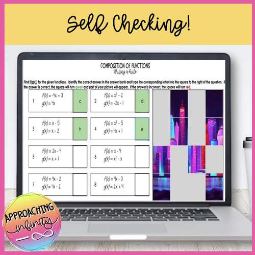 Composition of Functions Puzzle Pixel Art and Printable Worksheet