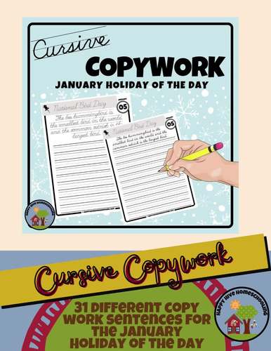 January Copywork Handwriting Practice CURSIVE by Happy Hive Homeschooling