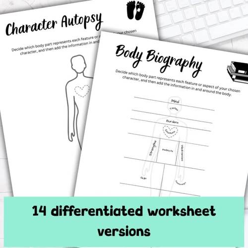 Character Autopsy or Body Biography Worksheets and Interactive Bookmarks