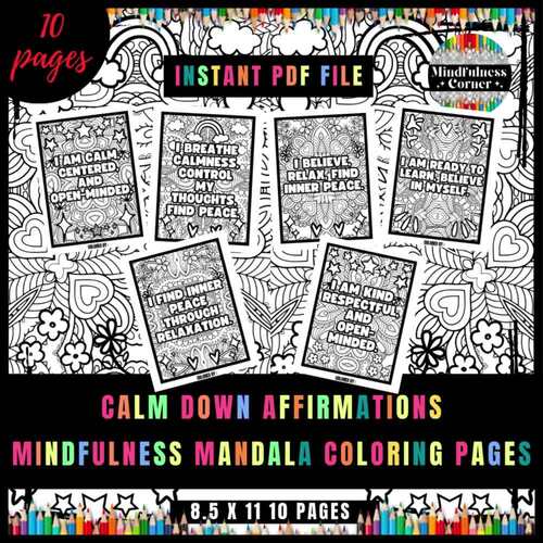Affirmation Coloring Pages, 3rd and 4th Grade Calm Down Corner Coloring ...