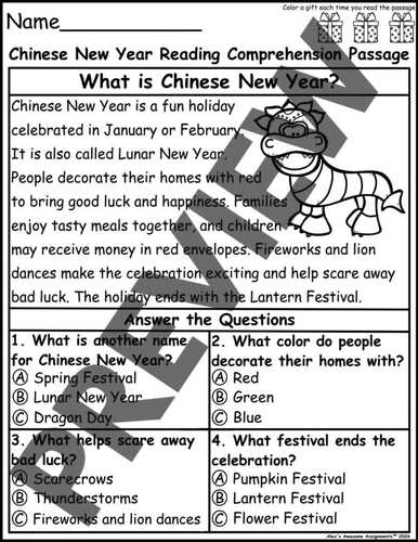 5 Chinese New Year Reading Comprehension Passages | 1st, 2nd, and 3rd Grade