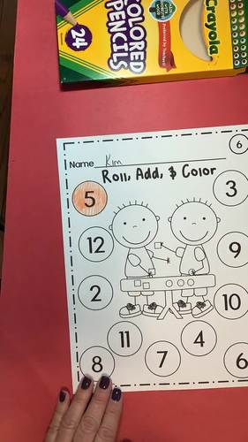 Roll and Color Math Fluency Worksheets Kindergarten or First Grade Centers