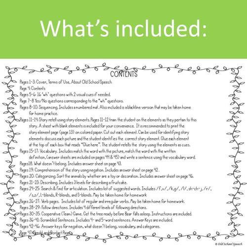 Bear Stays Up for Christmas Speech and Language Book Companion | TPT