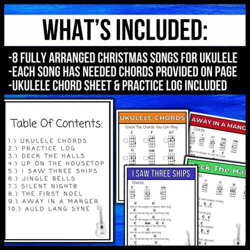 Five Chord Christmas Ukulele Songbook - 25 Page Printable Music Book