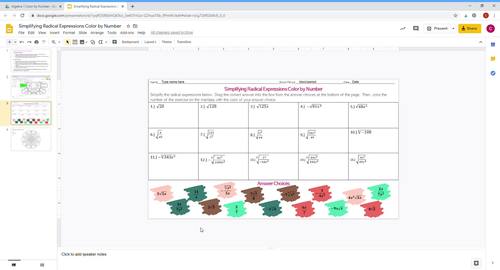 Simplifying Radical Expressions Google Apps Color by Number (Distance ...