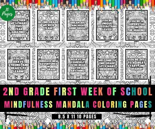 2nd Grade First Week Of School Coloring & Encouragement Sayings Pages
