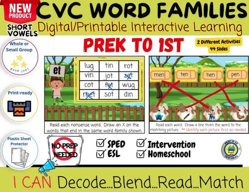 CVC Word Families Decode...Blend...Read...Match Pictures Prek-1st