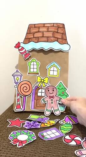Build a Gingerbread House, Christmas Paper Bag Craft, Fun Coloring Activity