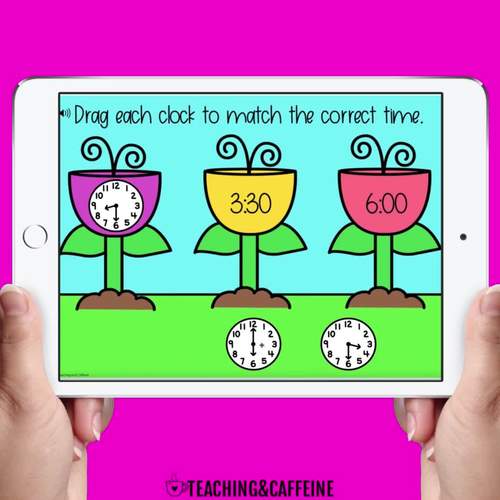 Math Boom Cards™ | Time to the Nearest Hour and Half Hour | Spring Tulips