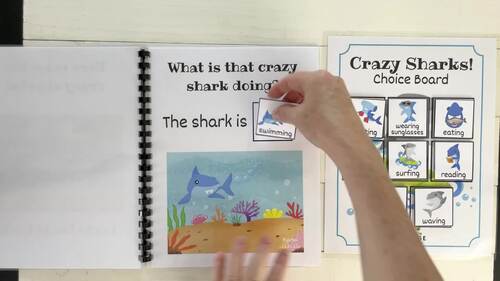 Interactive Book and Choice Board, Crazy Sharks! 8 Verbs to Make Sentences