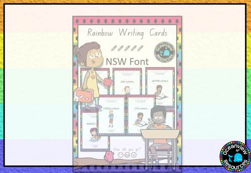 Rainbow Writing Cards -NSW foundation font by Oceanview Resources