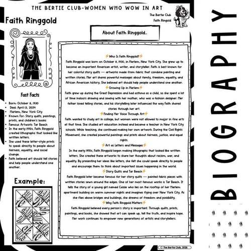Faith Ringgold Art Packet | Women’s & Black History | Print & Go Sub Plan